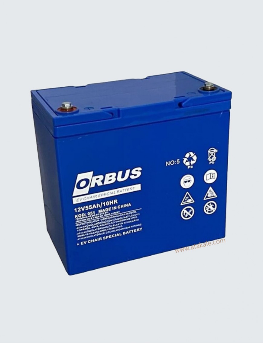 Orbus 55amper 12volt engelli aküsü, 55ah 12volt uzun ömürlü yatay ...